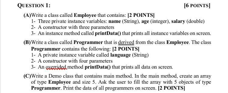 Solved QUESTION 1: [6 POINTS) (A)Write a class called | Chegg.com