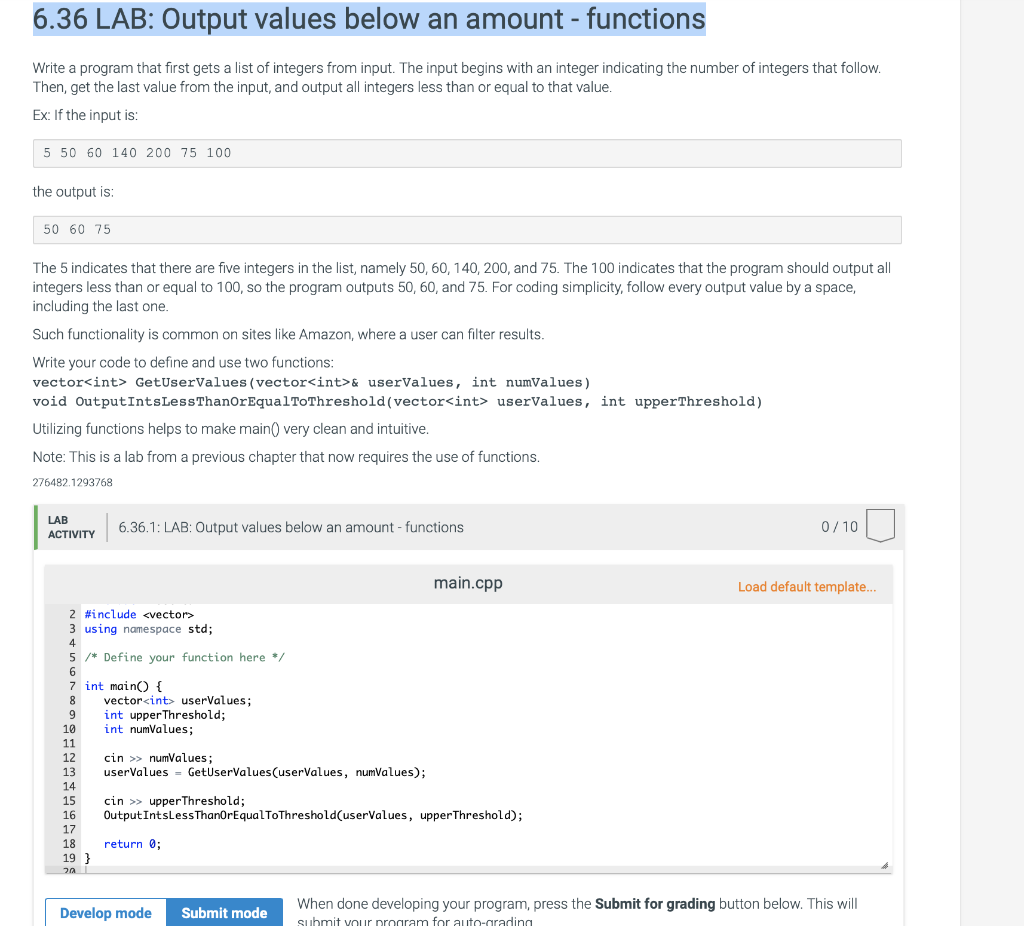 636 Lab Output Values Below An Amount Functions 