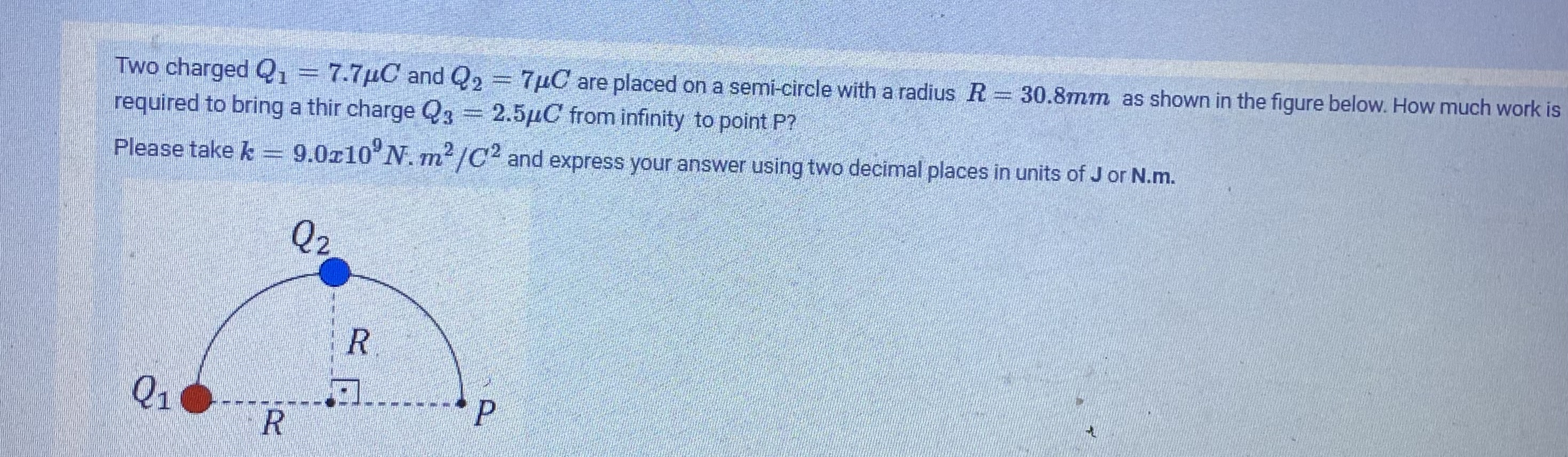 Solved Two charged Q1=7.7μC and Q2=7μC are placed on a | Chegg.com