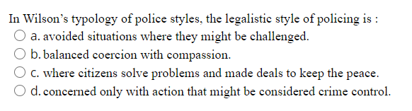 Solved In Wilson's typology of police styles, the legalistic | Chegg.com