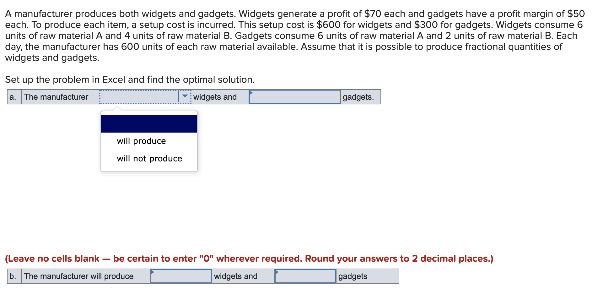 Solved A manufacturer produces both widgets and gadgets. | Chegg.com
