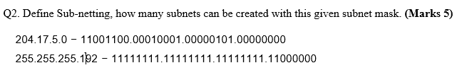 Solved Q2. Define Sub-netting, how many subnets can be | Chegg.com