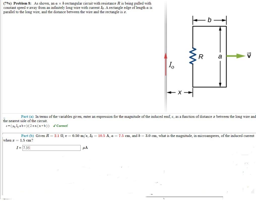 Solved (7\%) Problem 8: As shown, an a×b rectangular circuit | Chegg.com