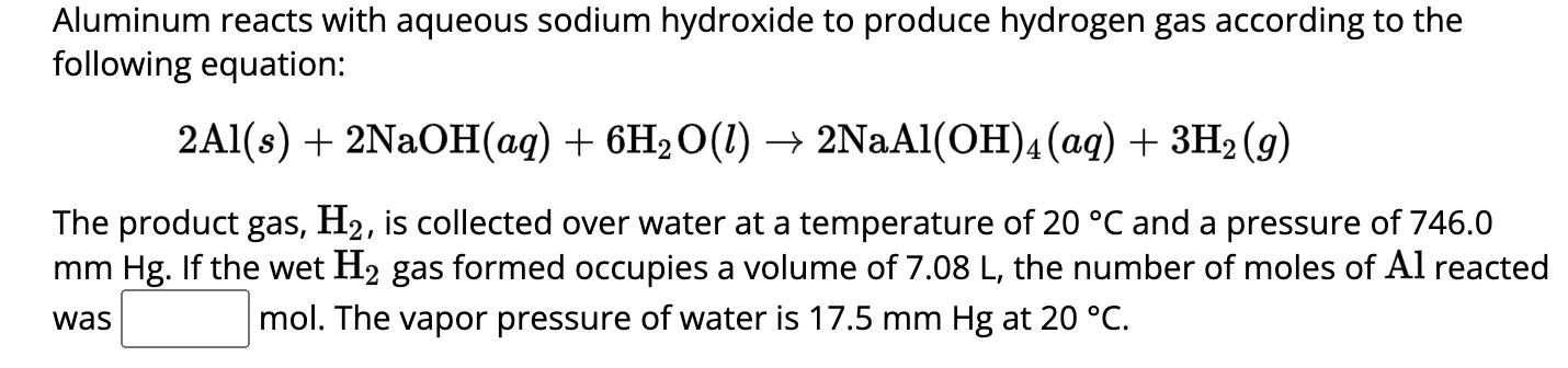 Solved Aluminum reacts with aqueous sodium hydroxide to | Chegg.com