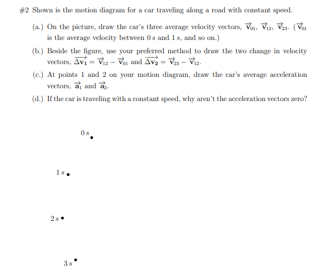 Solved \#2 Shown is the motion diagram for a car traveling | Chegg.com