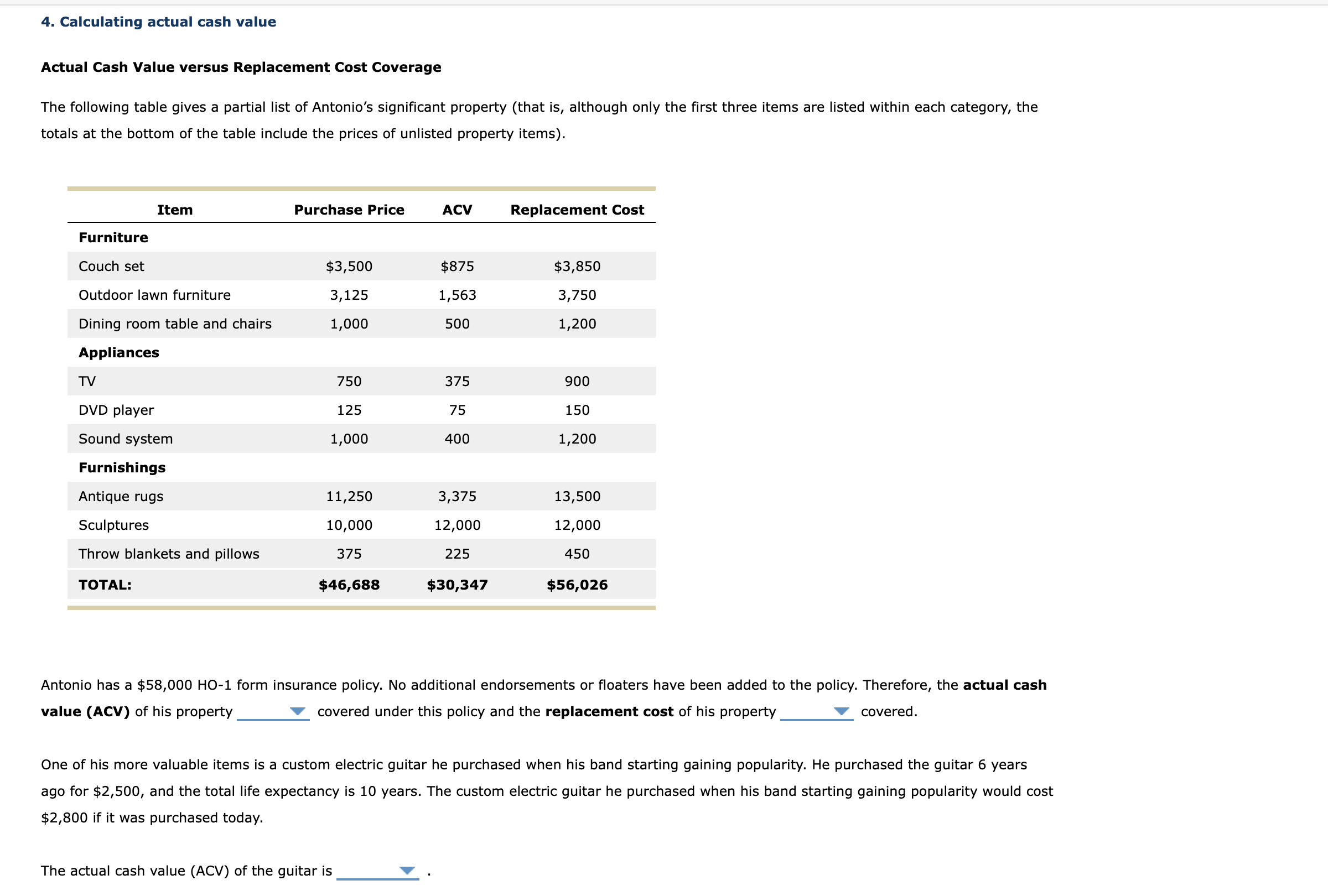 Solved 4. Calculating actual cash value Actual Cash Value | Chegg.com
