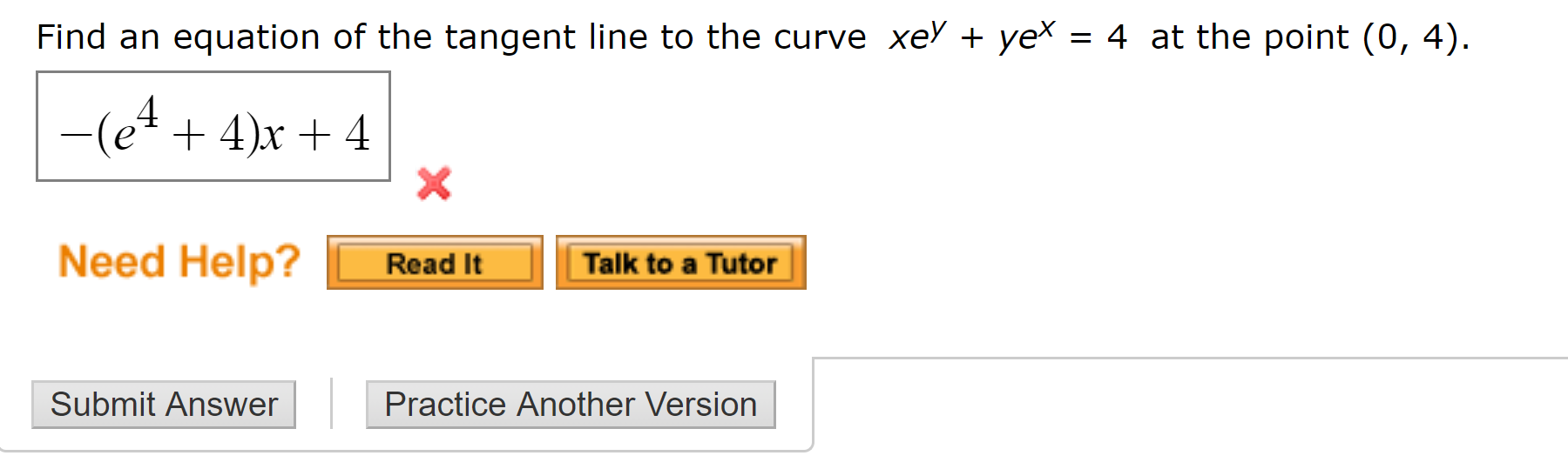 Solved Find an equation of the tangent line to the curve xey | Chegg.com