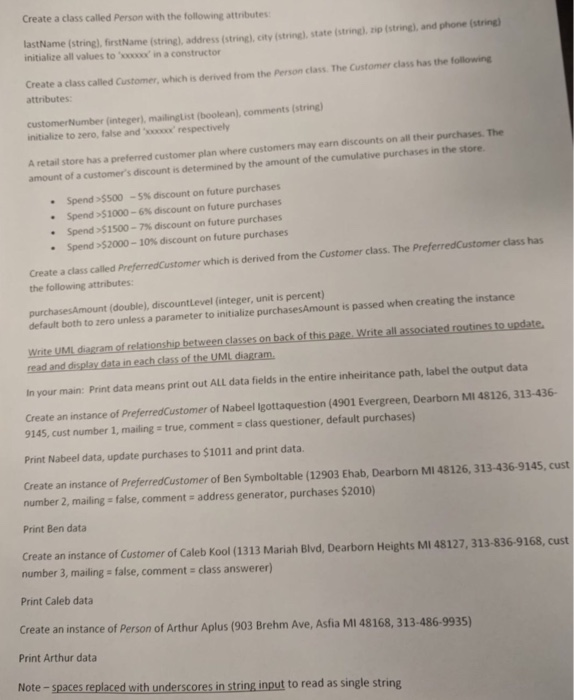 Solved Create a class called Person with the following | Chegg.com