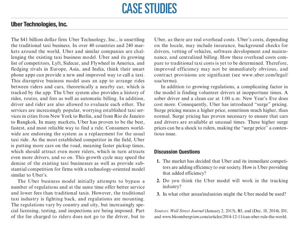 Solved CASE STUDIES Uber Technologies, Inc. The S41 billion | Chegg.com