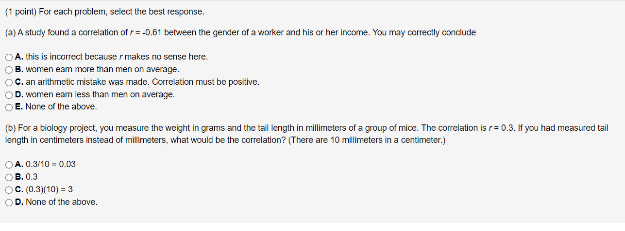 Solved (1 ﻿point) ﻿For each problem, select the best | Chegg.com
