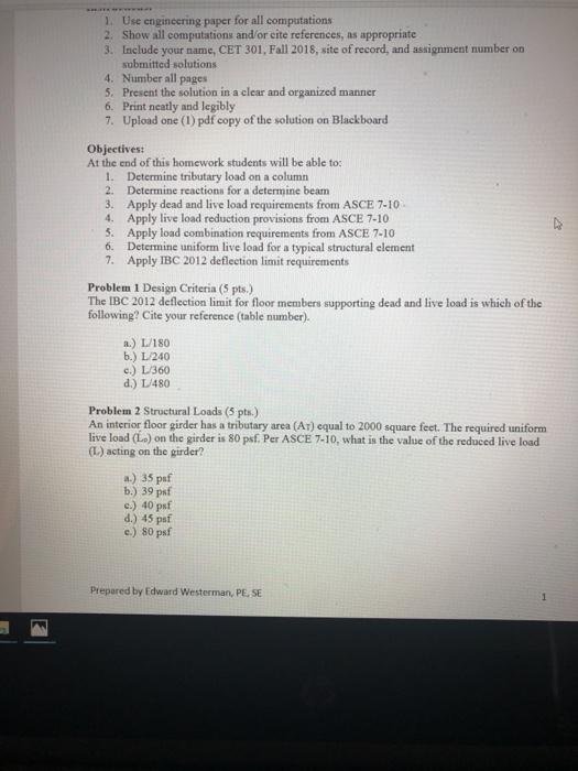 Solved 1. Use engineering paper for all computations 2. Show | Chegg.com