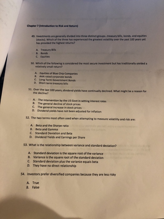 Solved Chapter 7 (Introduction to Risk and Return) 49. | Chegg.com