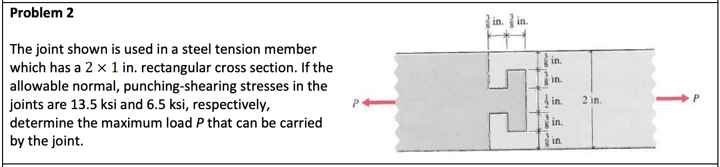 Solved Problem 2 in. in. The joint shown is used in a steel | Chegg.com