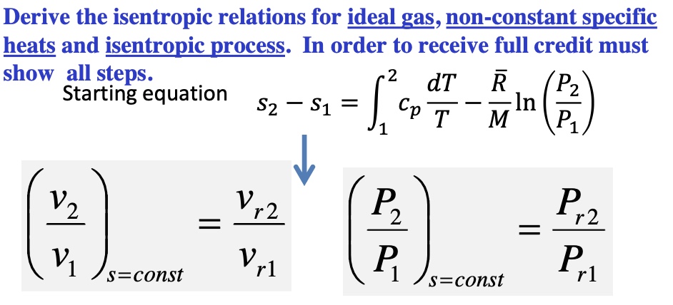 Solved Derive the isentropic relations for ideal gas, | Chegg.com