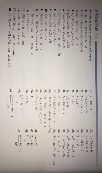 Solved PROBLEMS 0.4 Perform the indicated operations and | Chegg.com