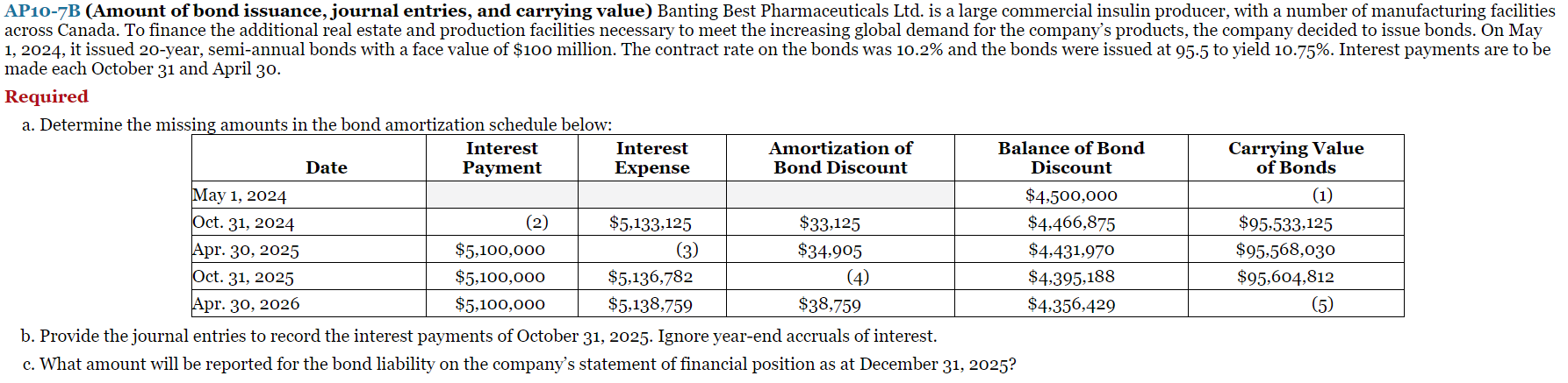 Solved AP10-7B (Amount of bond issuance, journal entries, | Chegg.com