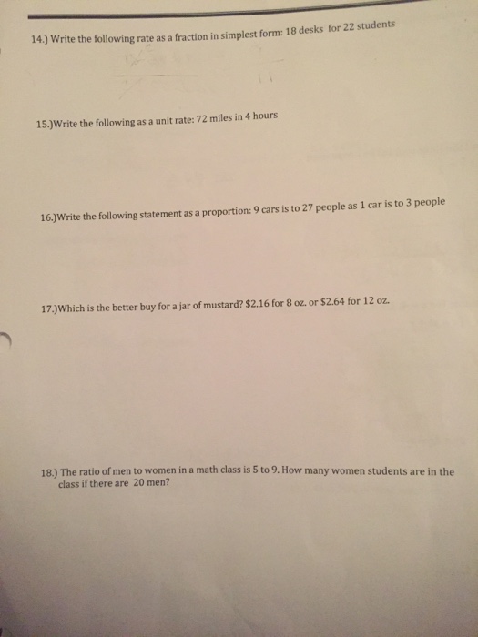 Solved Write the following rate as a fraction in simplest 18 | Chegg.com