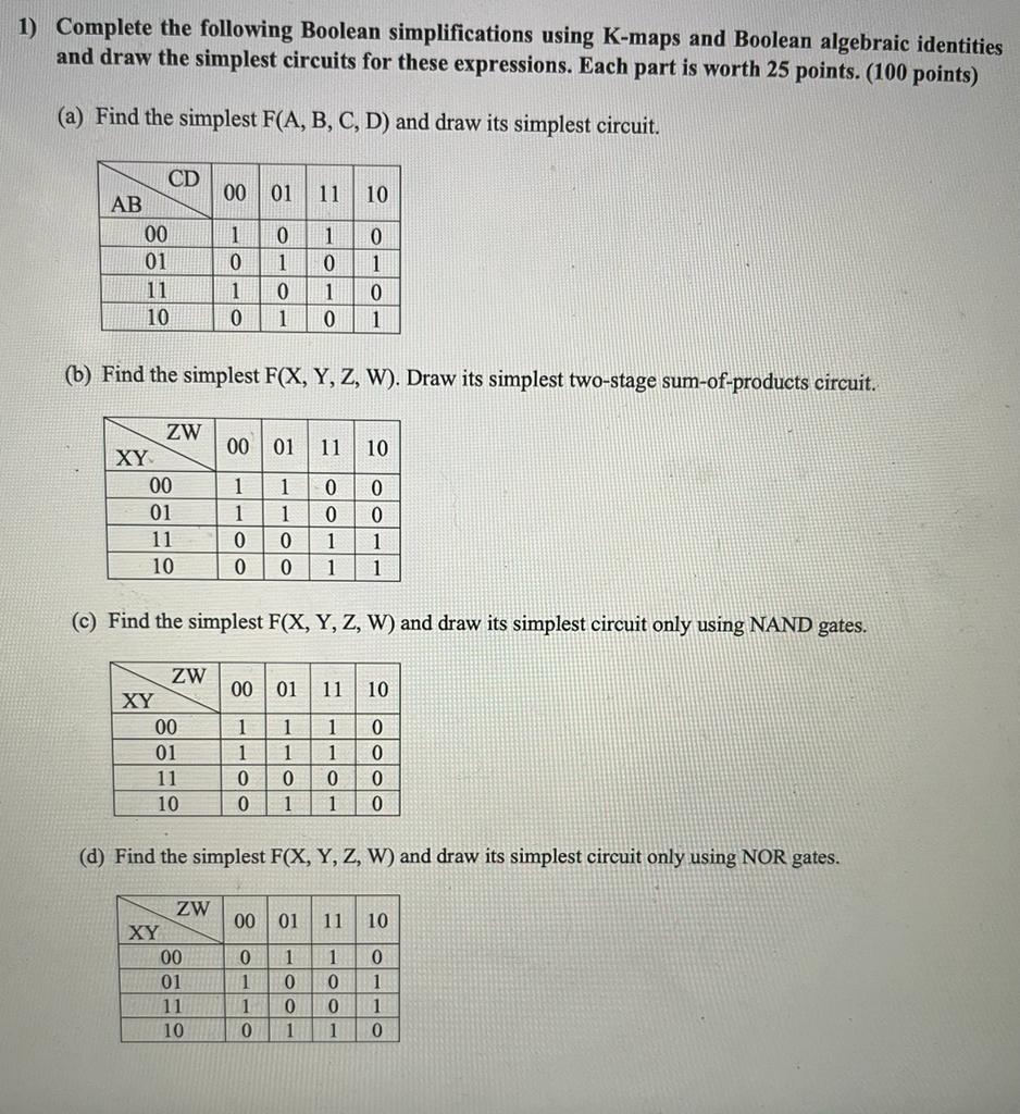 Solved Complete The Following Boolean Simplifications Using 