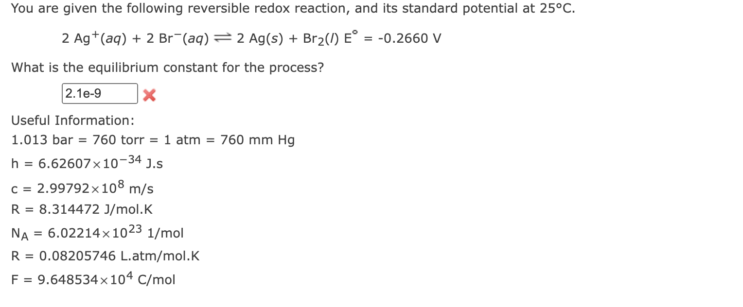 Solved You are given the following reversible redox | Chegg.com