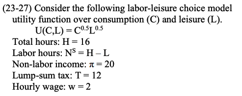 Solved (23-27) Consider the following labor-leisure choice | Chegg.com