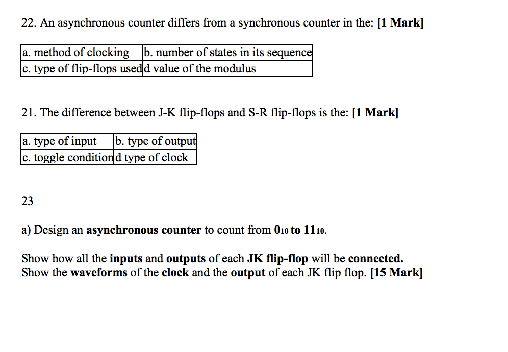 Solved 22. An asynchronous counter differs from a | Chegg.com