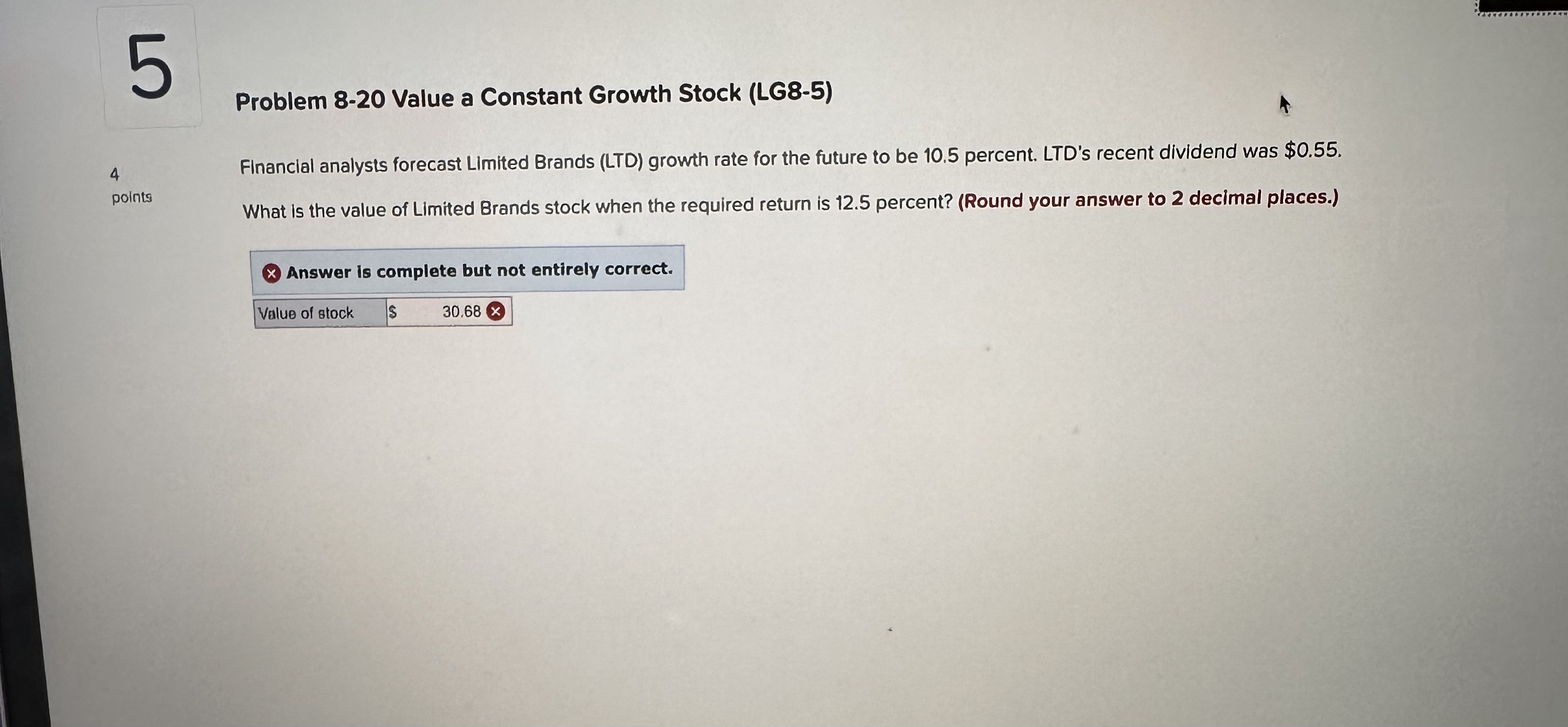 Solved Problem 8-20 Value a Constant Growth Stock (LG8-5) | Chegg.com