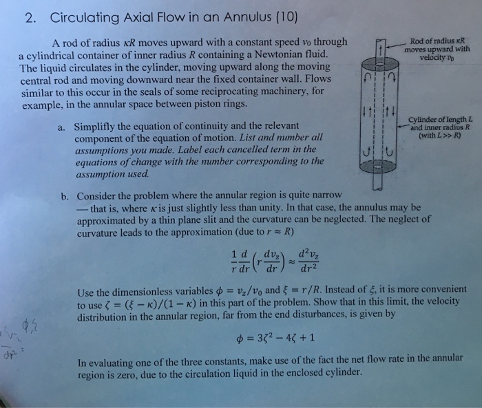 Solved Circulating Axial Flow in an Annulus (10) A rod of | Chegg.com