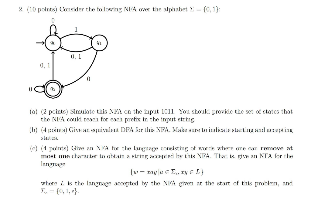 2. (10 points) Consider the following NFA over the | Chegg.com