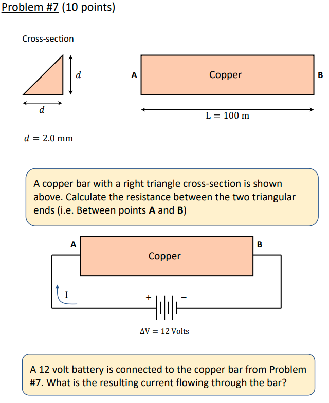 Solved Problem #7 (10 points) Cross-section d А Copper B d L | Chegg.com