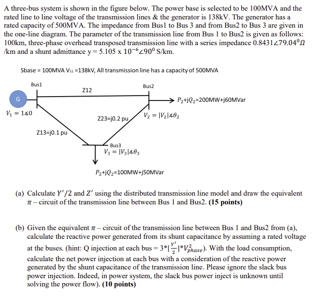 Solved A three-bus system is shown in the figure below. The | Chegg.com