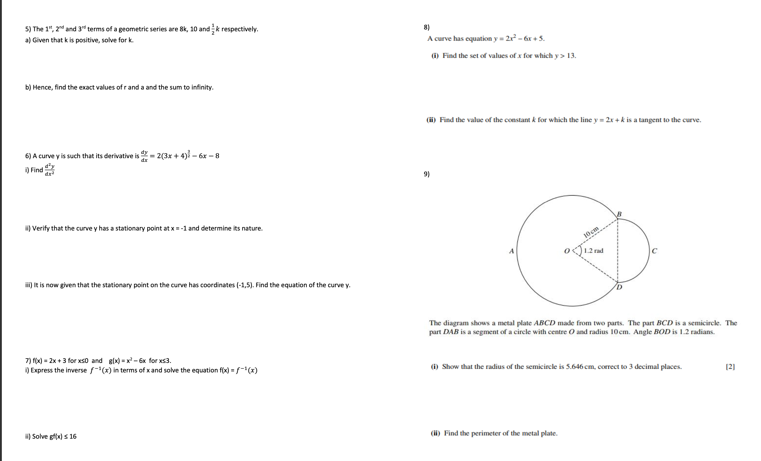 Solved Quarter 2 AICE math Problem Set Show complete work to | Chegg.com