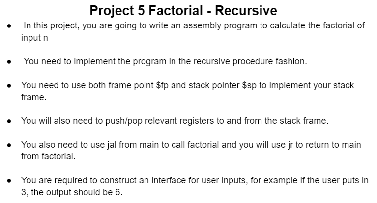 Solved Project 5 Factorial - Recursive - In this project, | Chegg.com