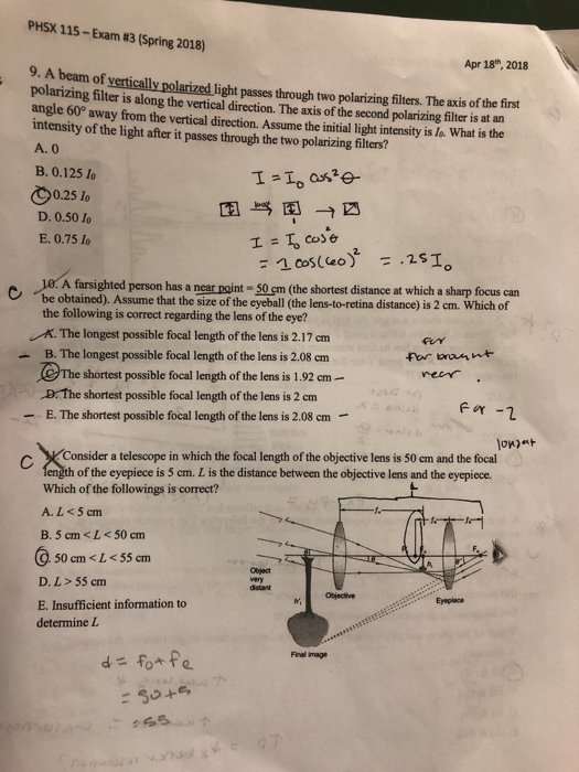 Solved PHSX 115-Exam #3 (Spring 2018) Apr 18h, 2018 of | Chegg.com