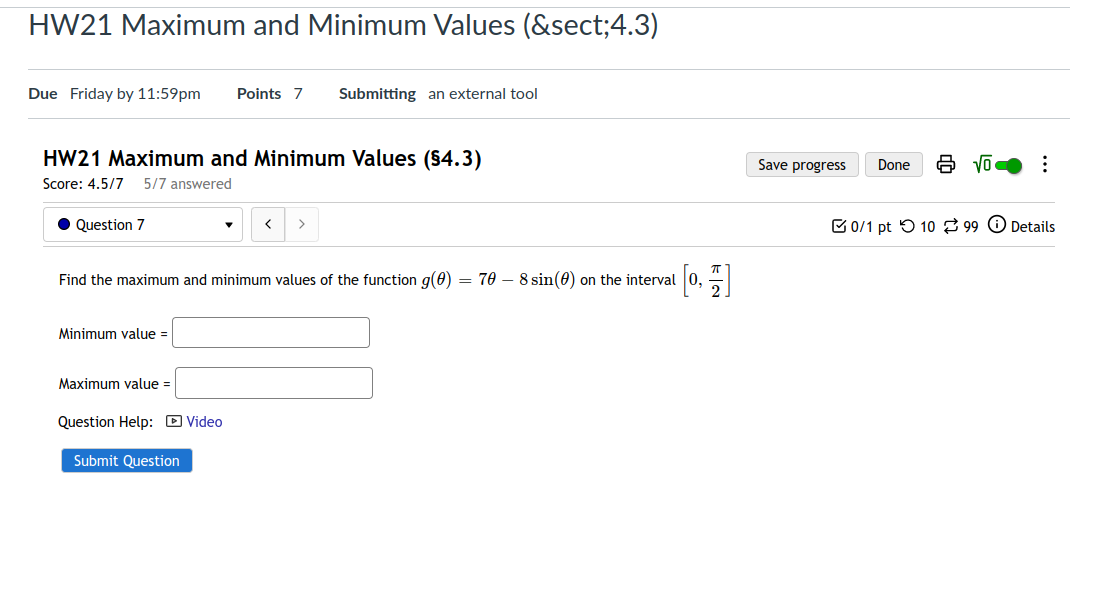 Solved HW21 Maximum and Minimum Values (§4.3) Due Friday by | Chegg.com