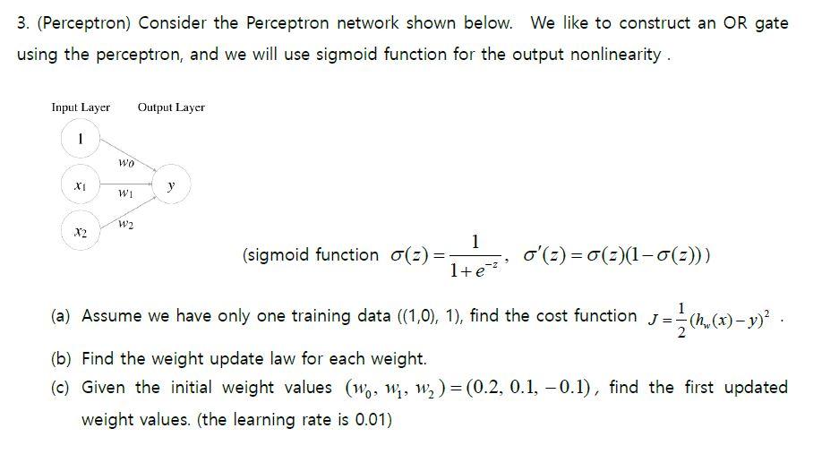 Consider the Perceptron network shown below. We like | Chegg.com