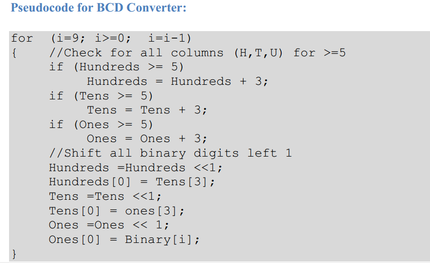 Solved Design and implement a BCD convertor (pseudocode is | Chegg.com