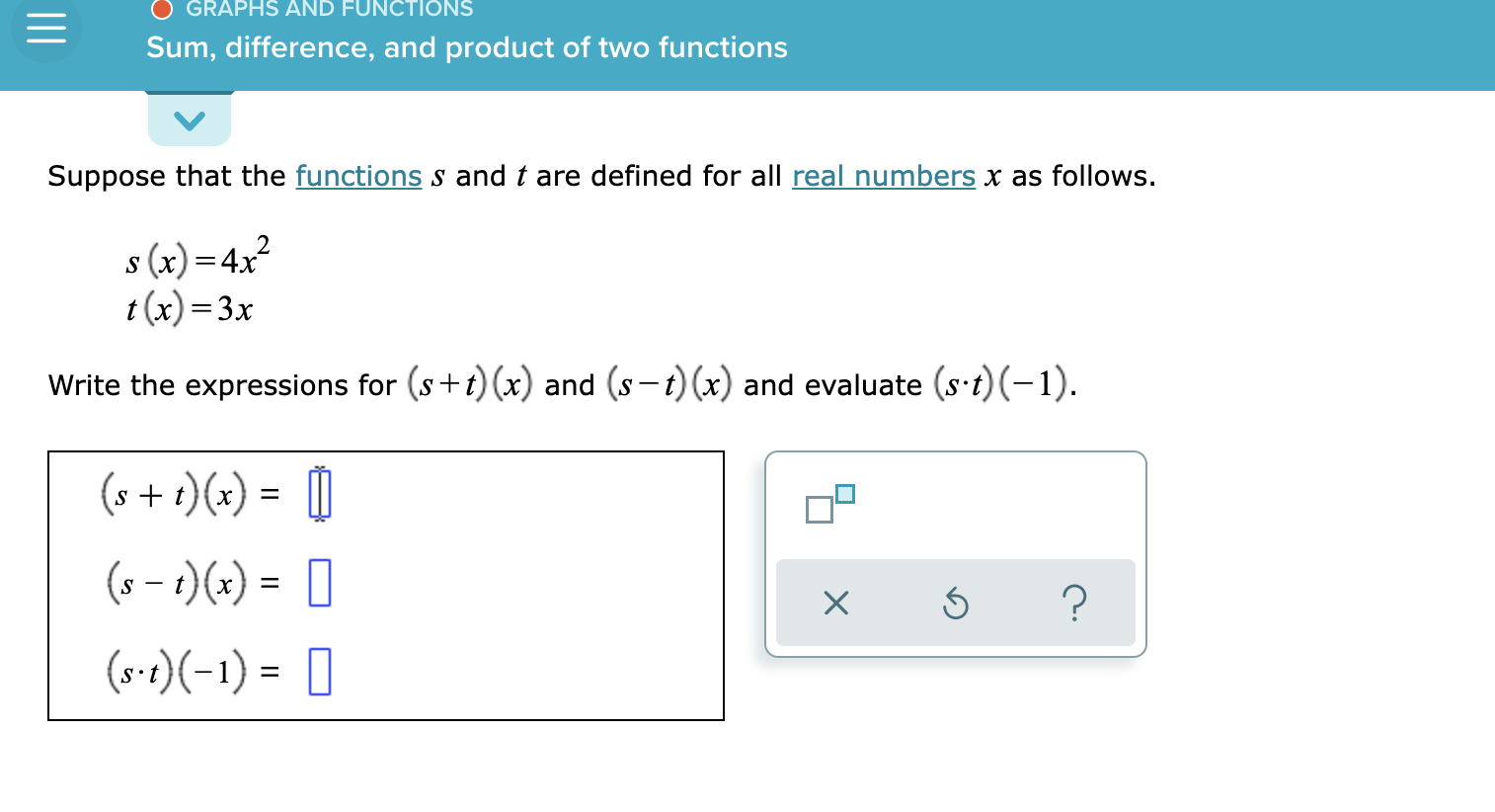 Solved = GRAPHS AND FUNCTIONS Sum, difference, and product | Chegg.com