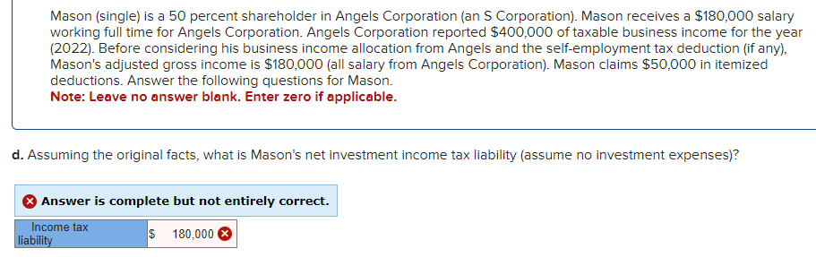 Solved Mason (single) is a 50 percent shareholder in Angels | Chegg.com