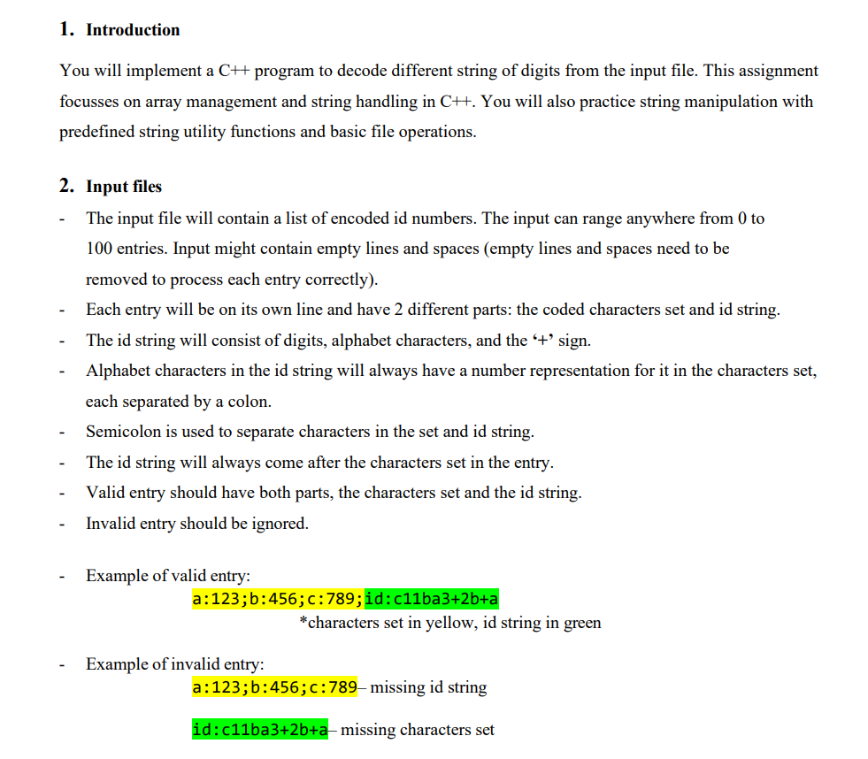 Solved 1. Introduction You will implement a C++ program to | Chegg.com