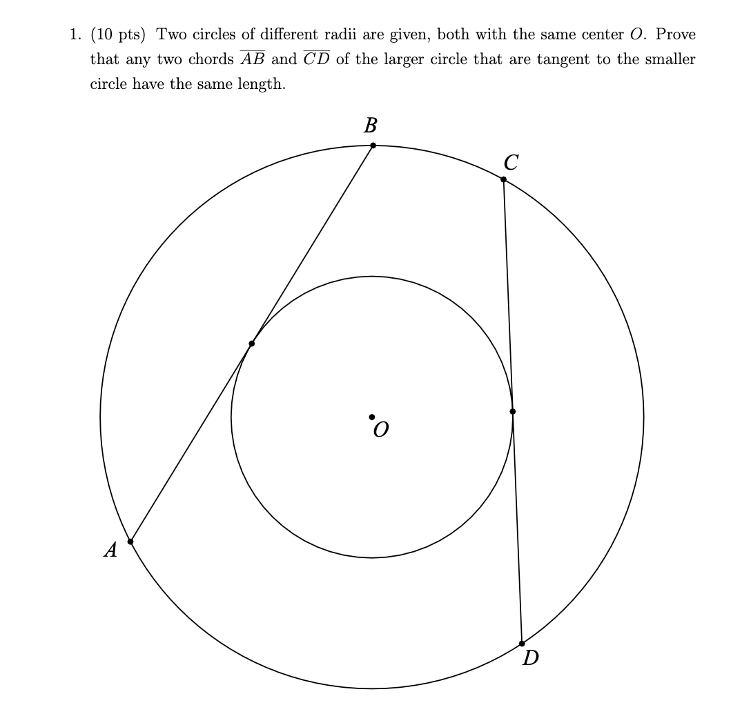 Solved 1. (10 pts) Two circles of different radii are given, | Chegg.com