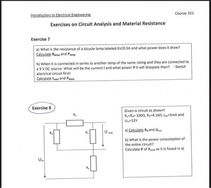 Solved Course: EE1 Exercises on Circuit Analysis and | Chegg.com