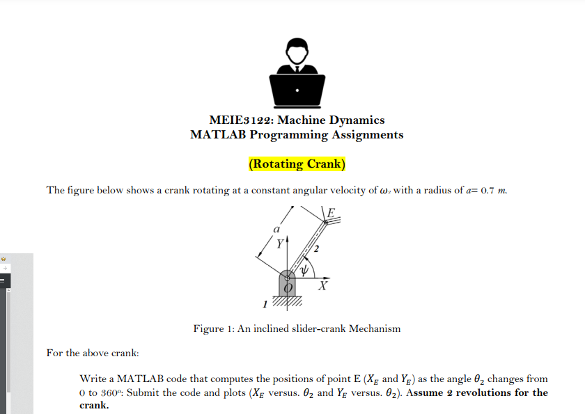 Solved MEIEs 122: Machine Dynamics MATLAB Programming | Chegg.com