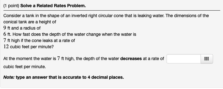 Solved (1 point) Solve a Related Rates Problem. A | Chegg.com