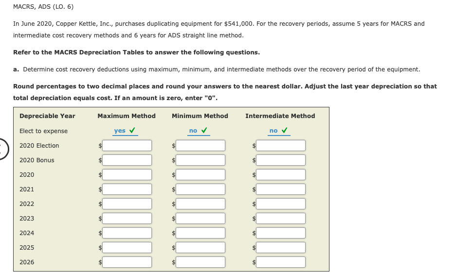 MACRS, ADS (LO. 6) In June 2020, Copper Kettle, Inc., | Chegg.com