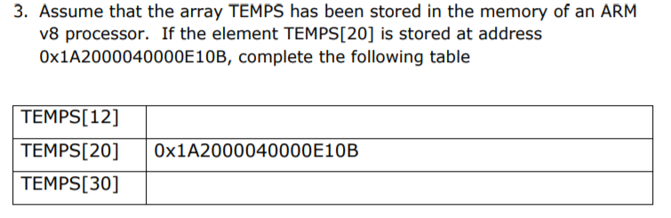 Solved 3. Assume that the array TEMPS has been stored in the | Chegg.com