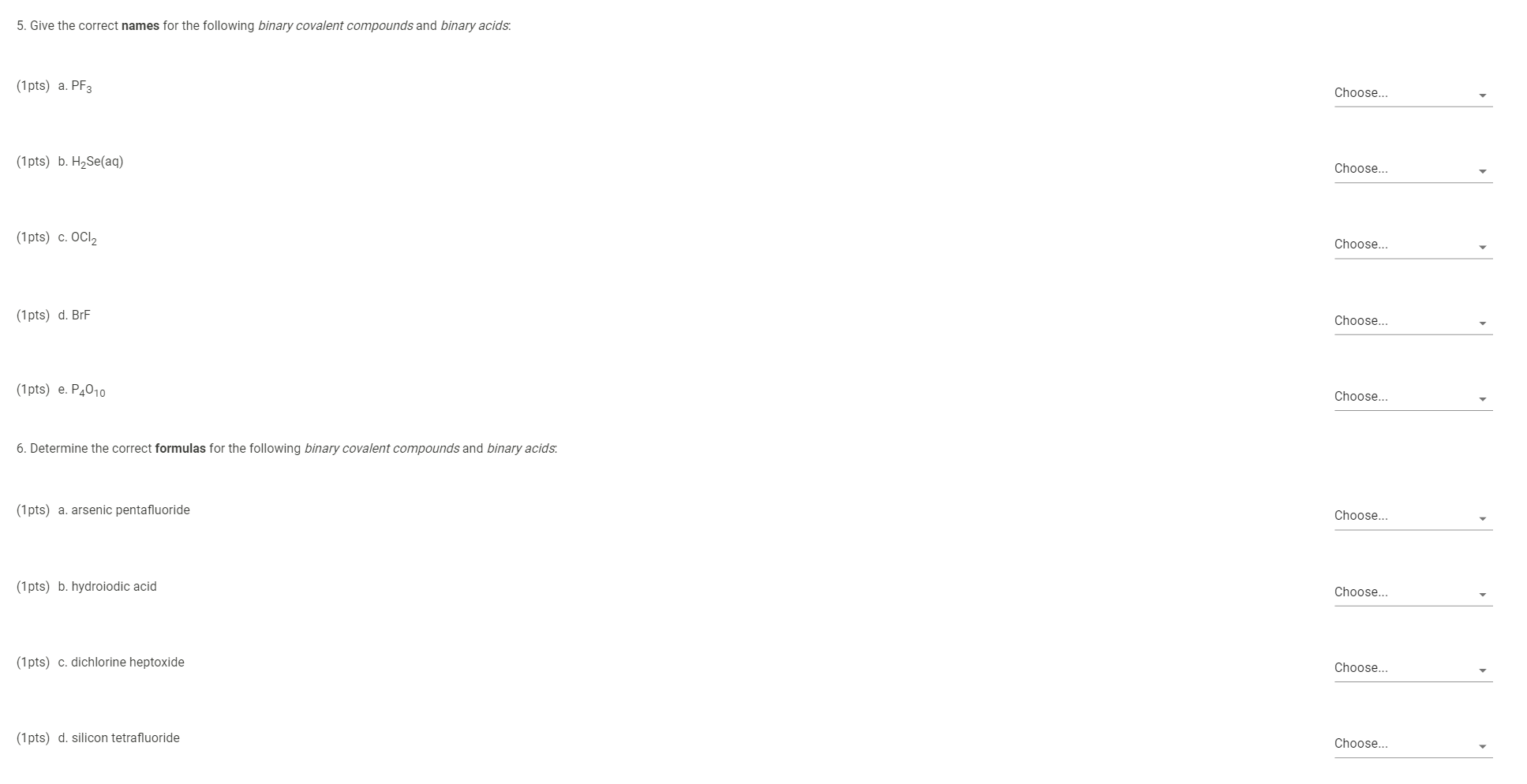 Solved 5. Give the correct names for the following binary | Chegg.com