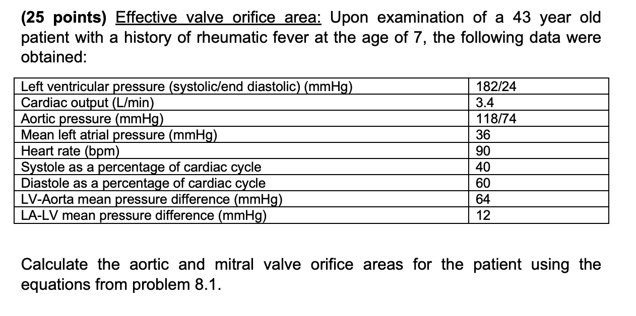 (25 points) Effective valve orifice area: Upon | Chegg.com