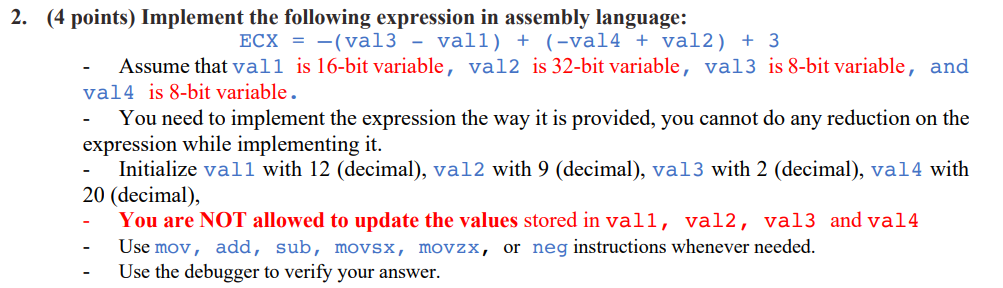 Solved ONLY USE THE MOV, ADD, SUB, MOVSX, MOVZX, or NEG | Chegg.com