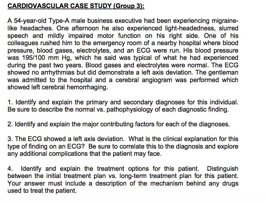 Solved CARDIOVASCULAR CASE STUDY (Group 3: A 54-year-old | Chegg.com