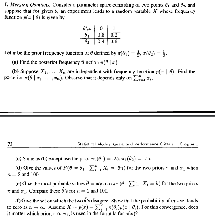 Solved 1. Merging Opinions. Consider a parameter space | Chegg.com